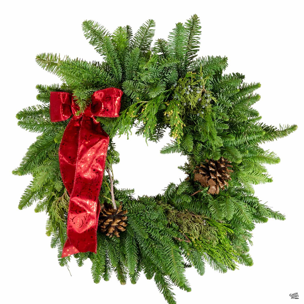 Mixed Noble Fir Wreath with Bow 24" — Green Acres Nursery & Supply